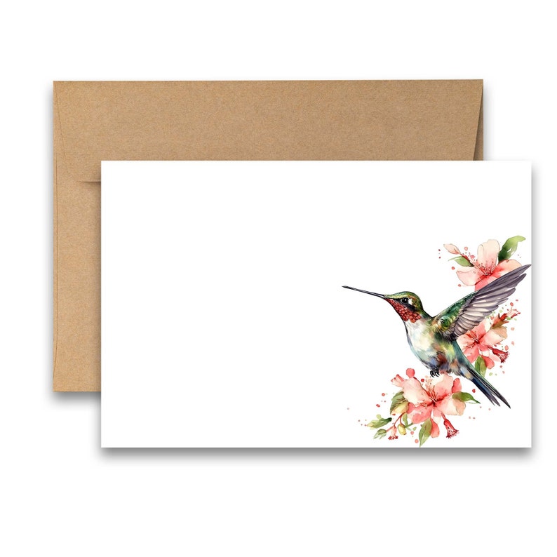 Assorted FLAT Notecards, Hummingbird Note Cards, Set of 12, Blank on ...