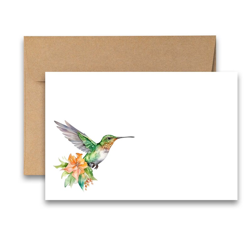 Assorted FLAT Notecards, Hummingbird Note Cards, Set of 12, Blank on ...
