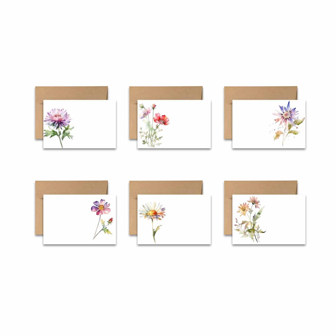 Flat Card Set of 12, Wild Flower Cards, Assorted Cards, Blank Notecards ...