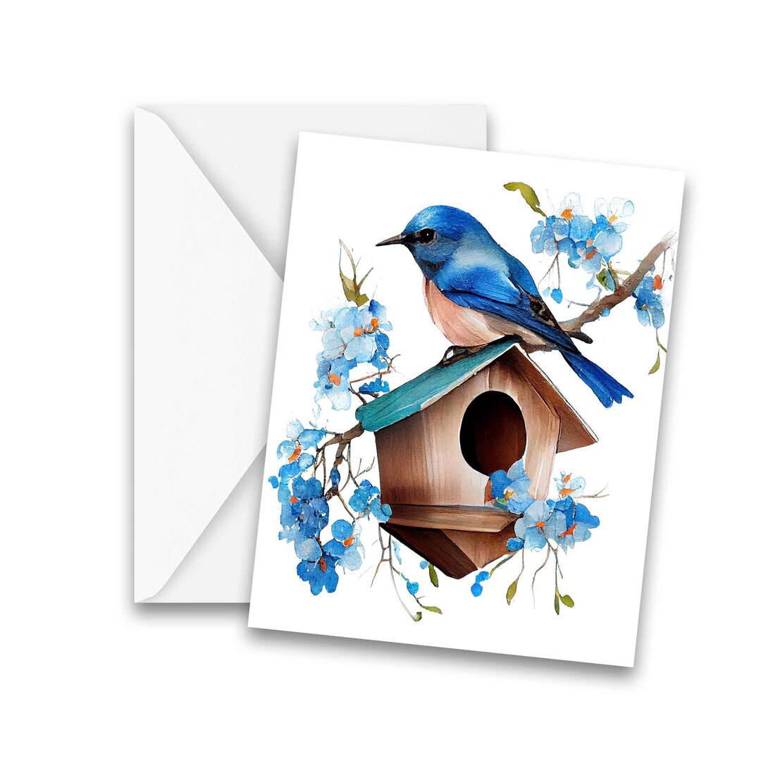 NOTECARDS, Watercolor Bird House Cards - Blue Bird, Stationery, Thank ...