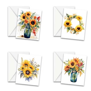 NOTECARDS, Assorted Watercolor Sunflower Greeting Card Set, Stationery ...