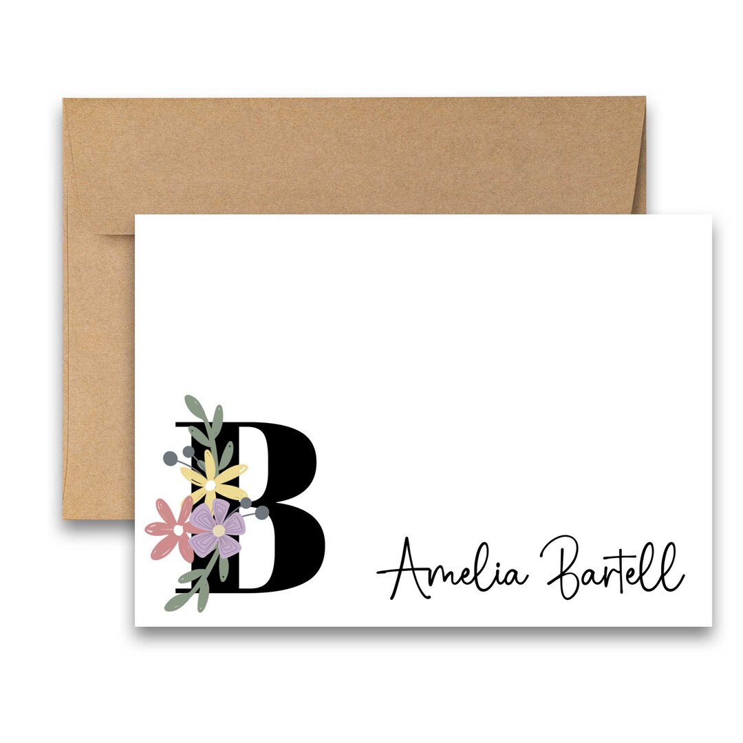 PERSONALIZED Flat Note Card, 5x7 Notecard, Set of 12, Monogram Notecard ...