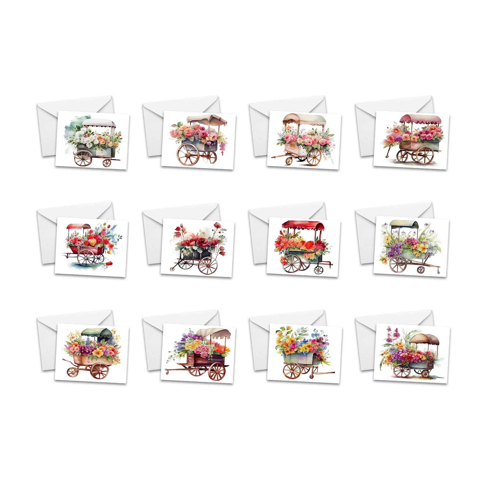 NOTECARDS, Assorted Watercolor Flower Cart Greeting Card Set ...