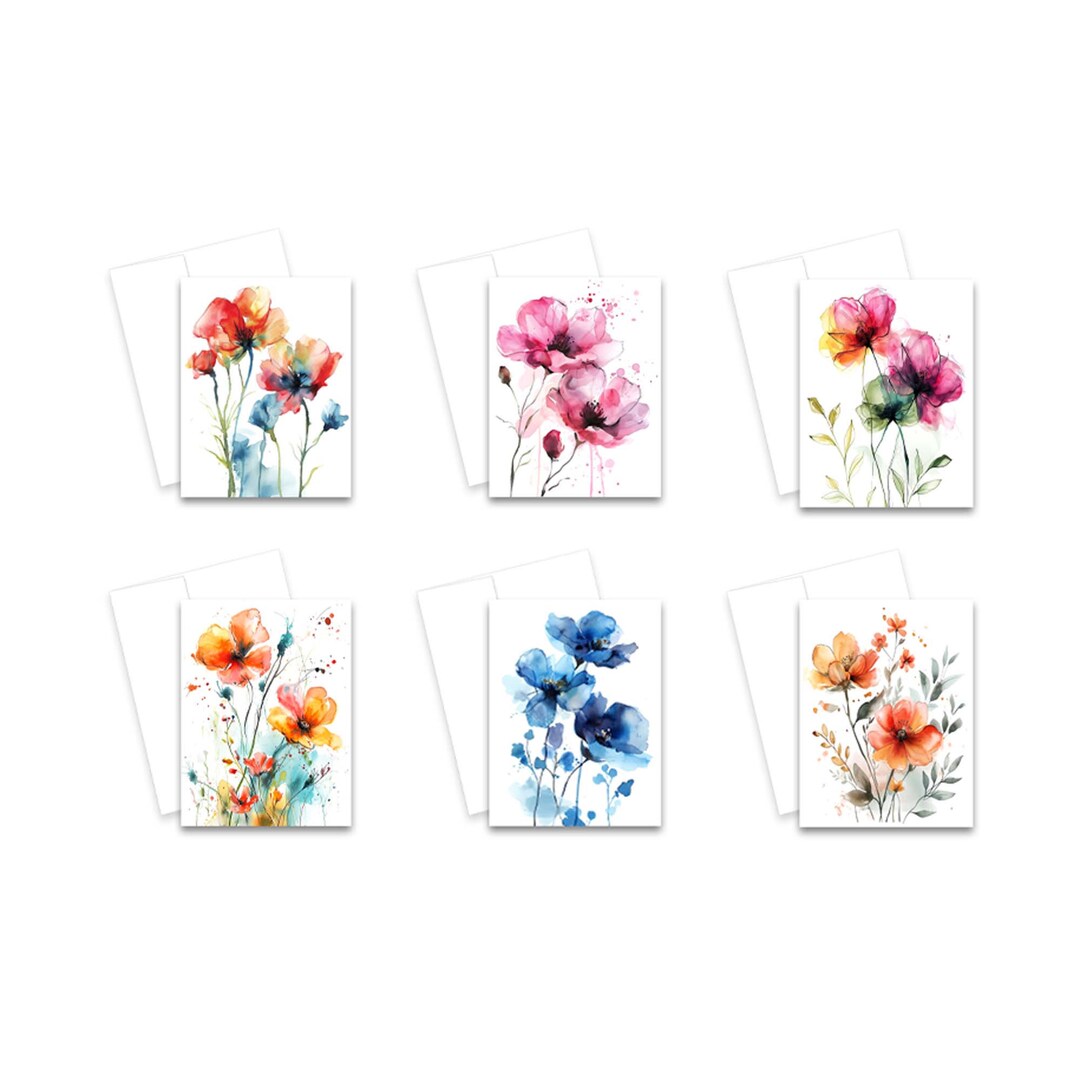 Watercolor Wildflower Cards, Greeting Card Assortment, Watercolor ...