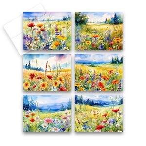 Note Card Set, Watercolor Meadow Cards, Assorted Cards, Wild Flower ...