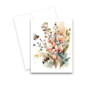 Wildflower & Bees Assorted Cards, Bumble Bee Cards, Set of Blank Note ...