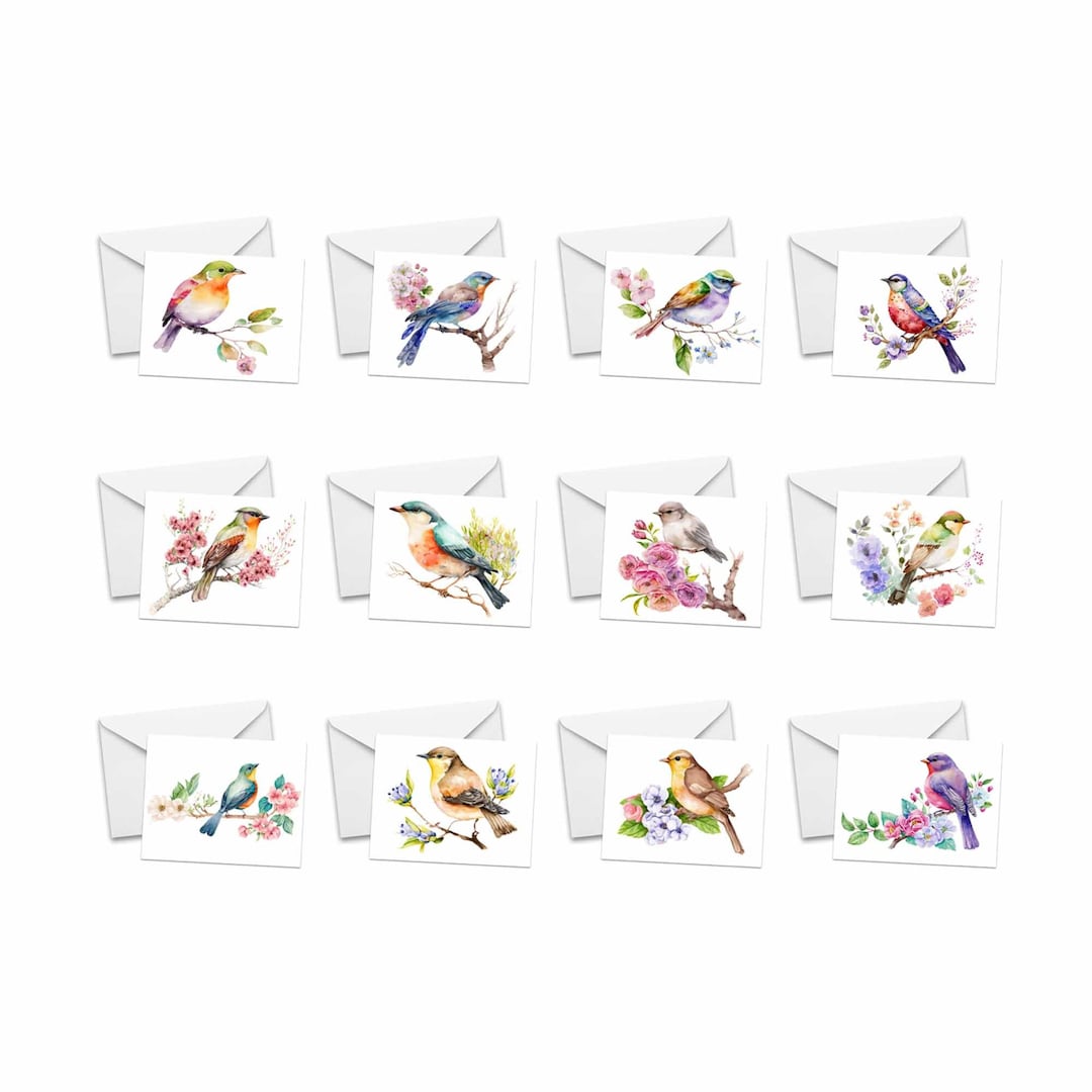 NOTECARDS, Assorted Watercolor Birds Greeting Card Set, Stationery ...