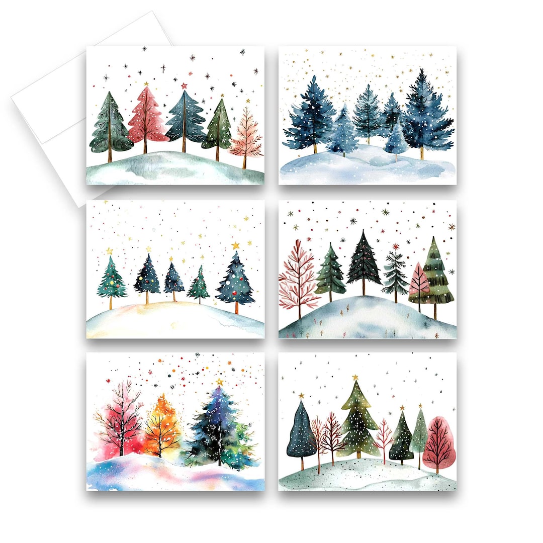 Assorted Christmas Tree Greeting Cards, Note Card Set, Christmas Cards ...