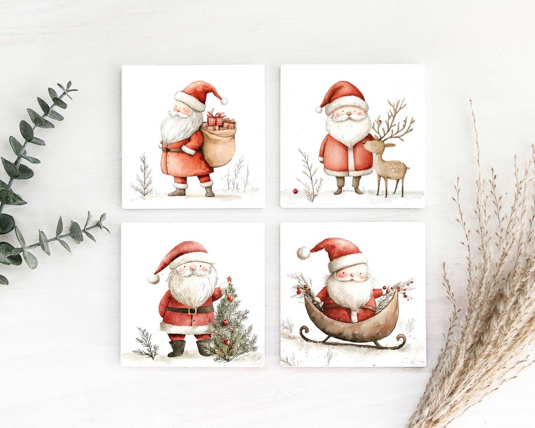 Christmas Coasters Santa Claus Ceramic Tile Coaster, Drink Coaster ...