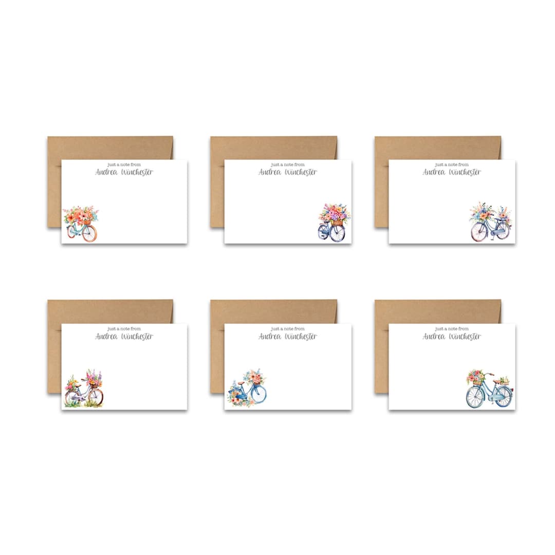 Personalized Note Cards, 4x6 Assorted Cards, Set of 12, Spring Bike ...