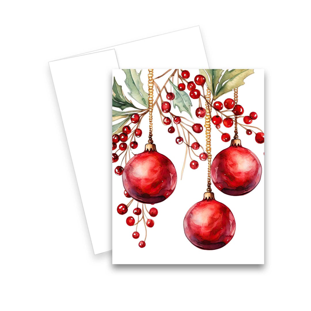 Christmas Note Card Set, Christmas Ornament Cards, Blank Notecard, Card ...