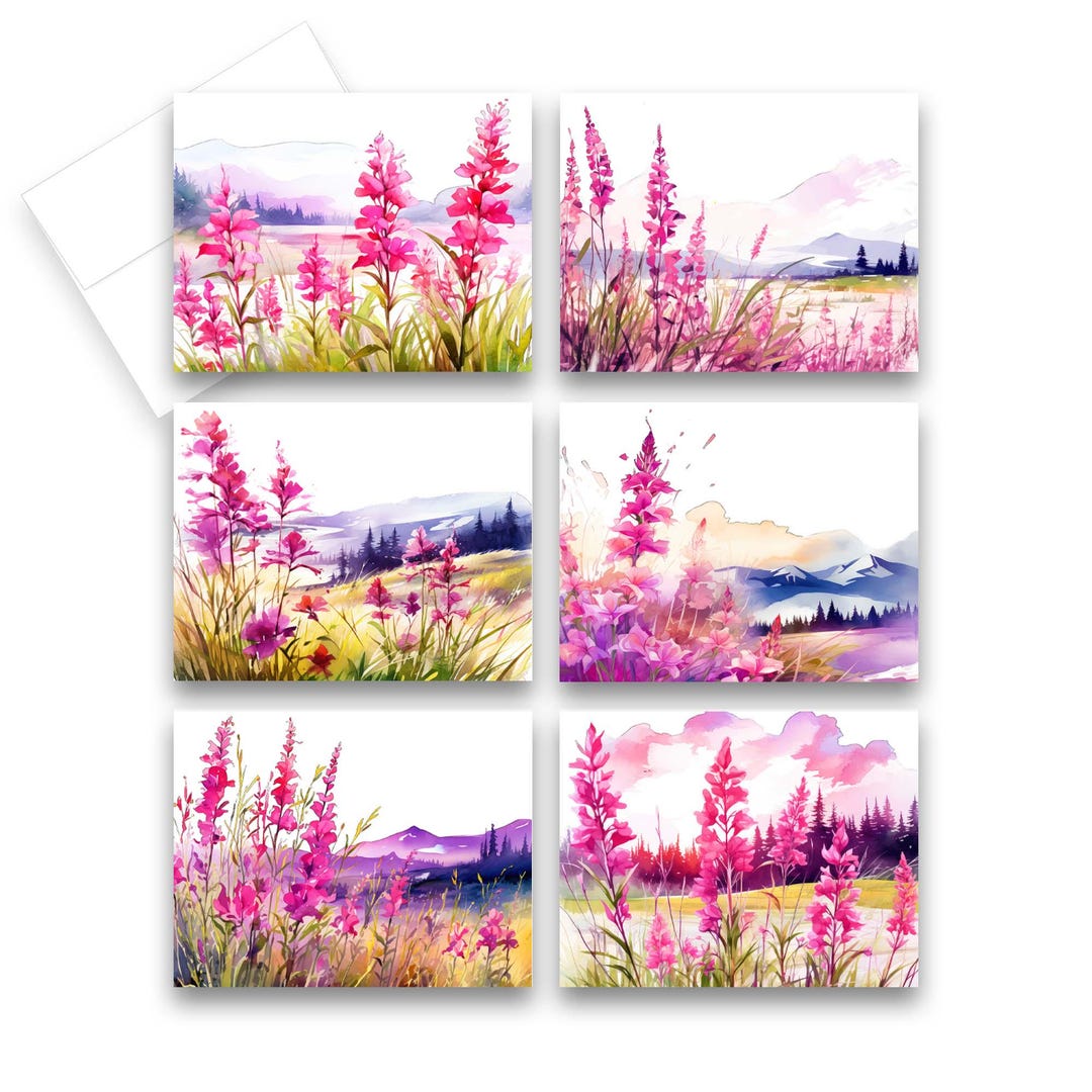Pink Wildflower Notecards, Note Card Pack, Watercolor Note Cards, Set ...