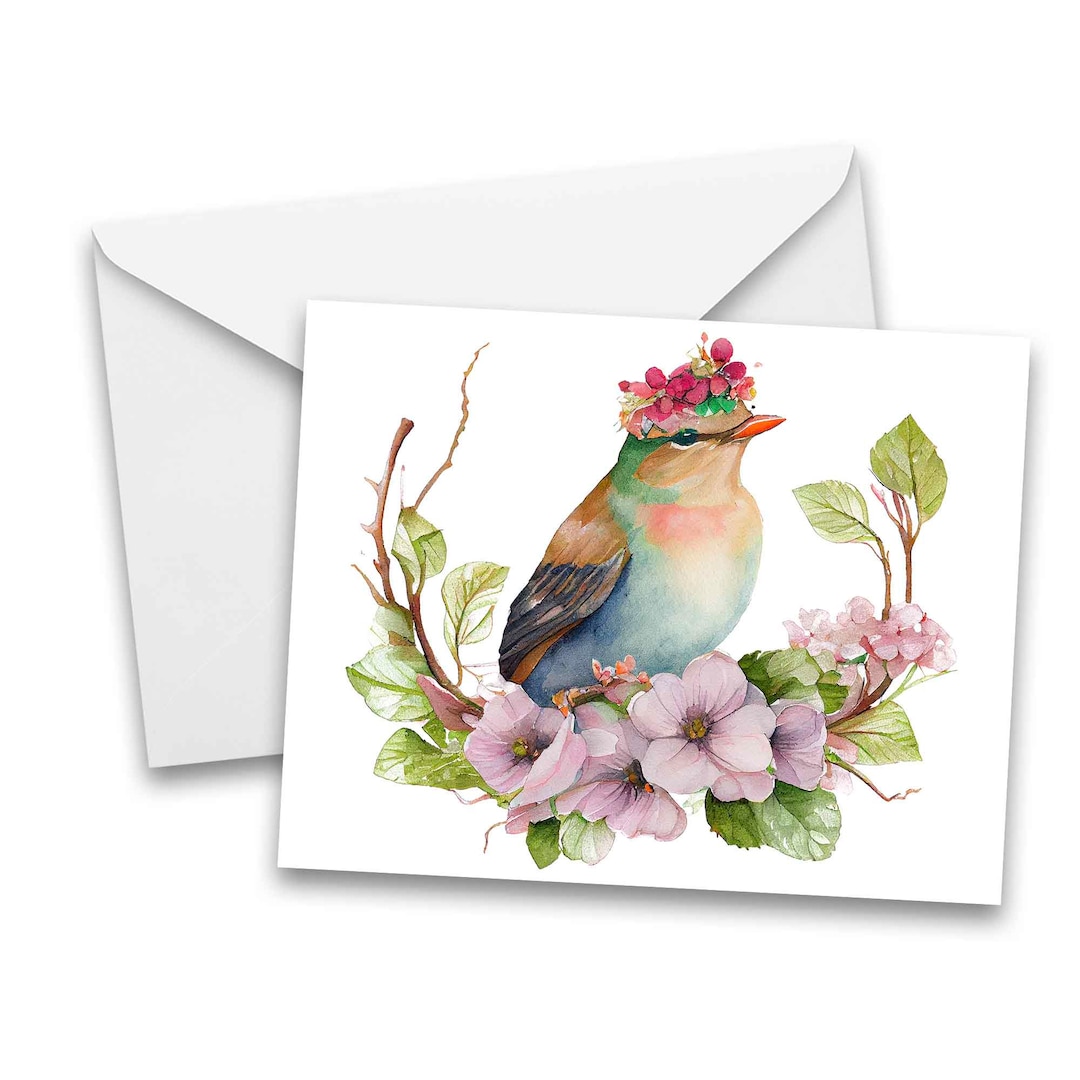 Note Card Set, Cute Bird Cards, Crowned Bird Note Card, Set of Blank ...
