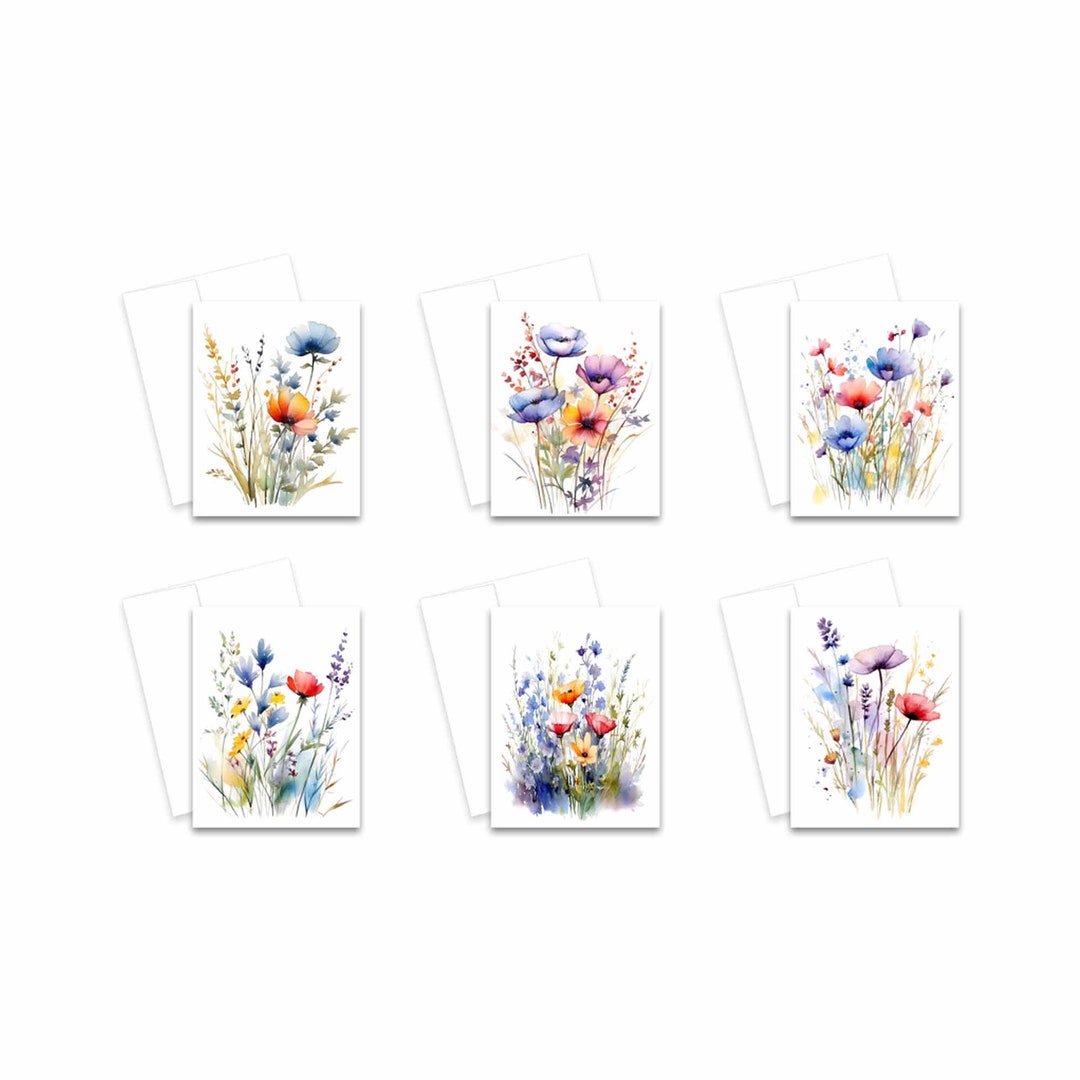 Note Card Set, Watercolor Flower Cards, Assorted Cards, Blank Note Card ...