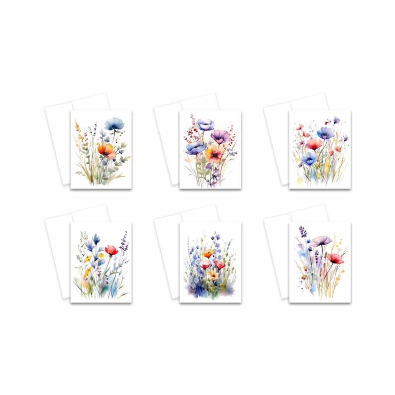 Note Card Set, Watercolor Flower Cards, Assorted Cards, Blank Note Card ...