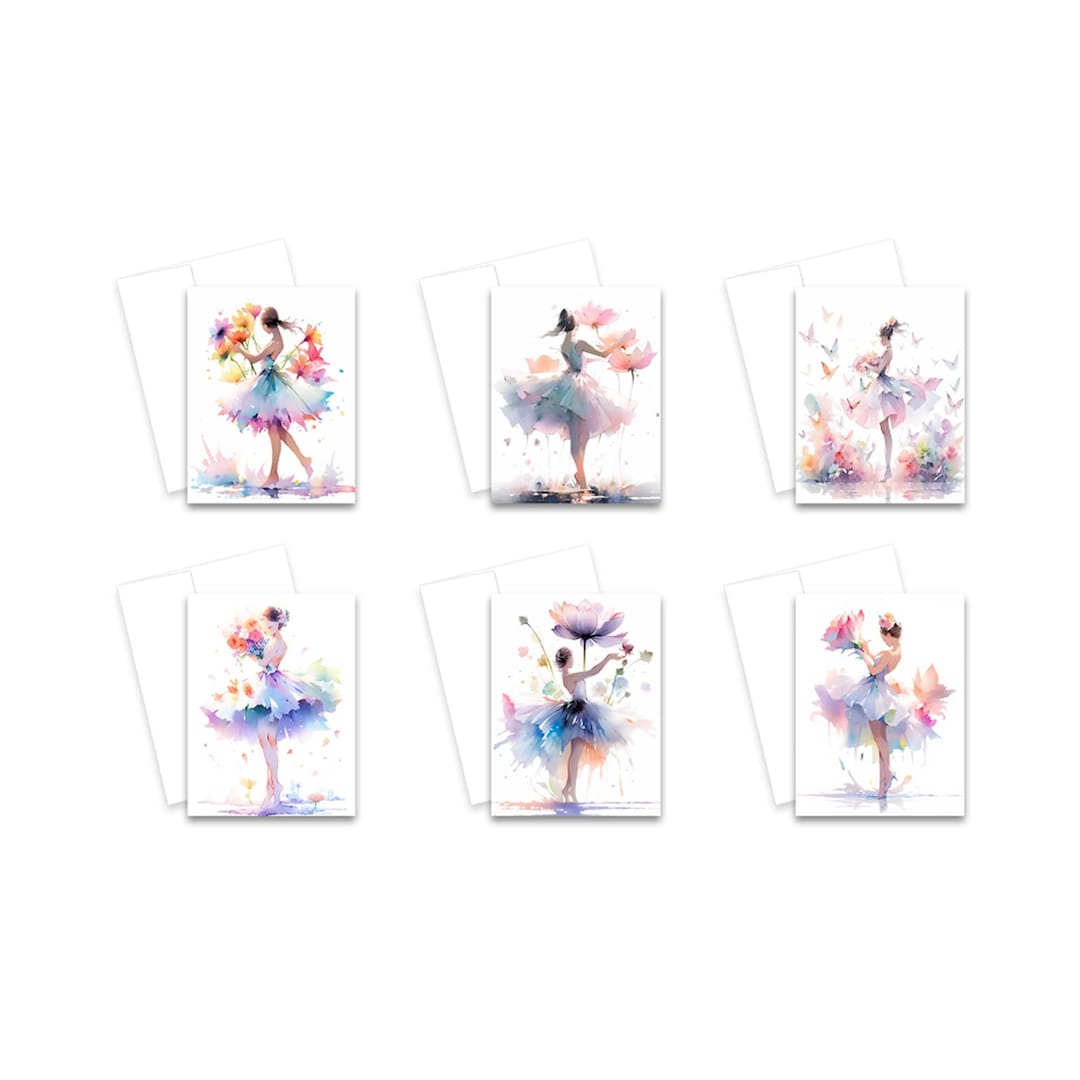 Ballerina Assorted Card Set, Dancing Cards, Set of Blank Note Cards ...