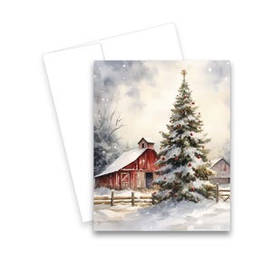 Country Christmas Tree Greeting Cards, Note Card Set, Christmas Cards ...