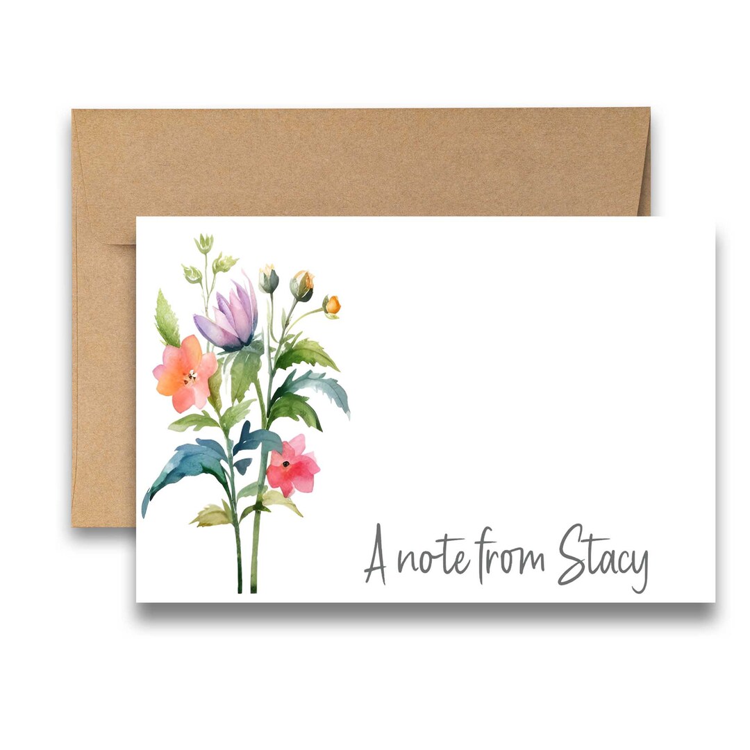 PERSONALIZED Flat Notecards 4x6, Watercolor Flower Card, Greeting Card ...