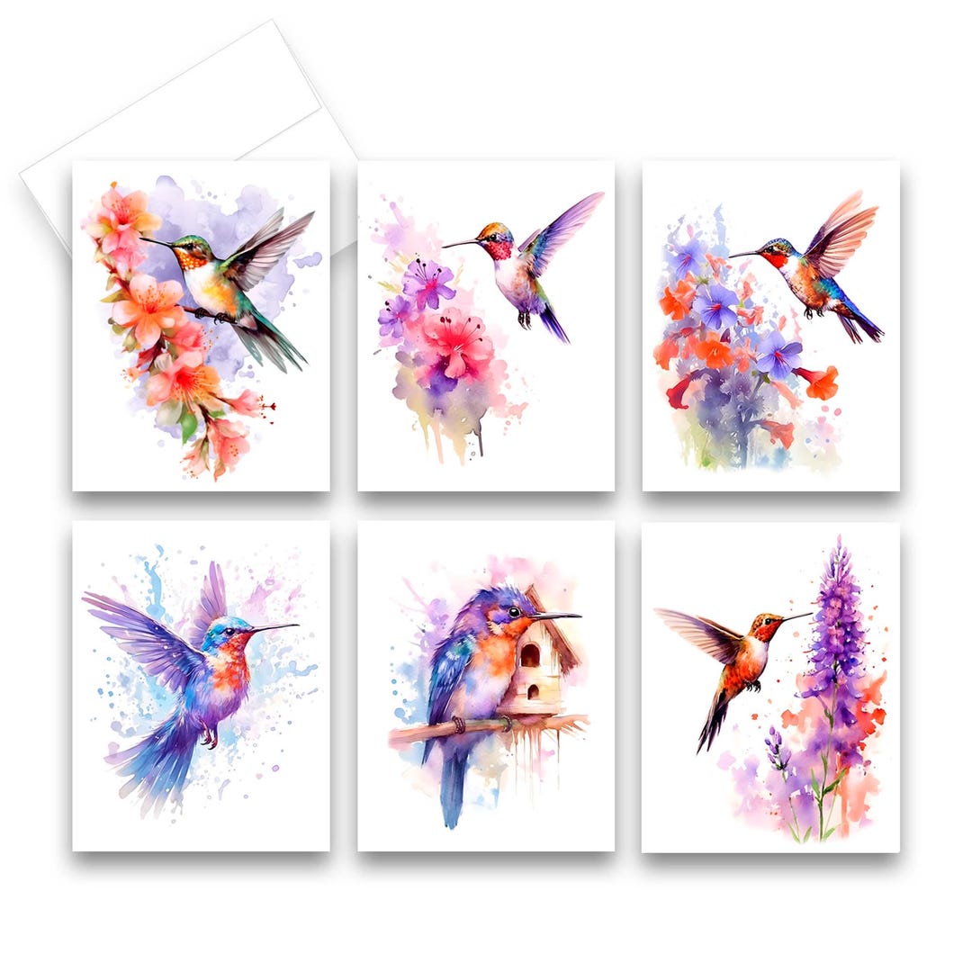 Watercolor Bird Cards, Hummingbird Cards, Assorted Cards, Set of Blank ...