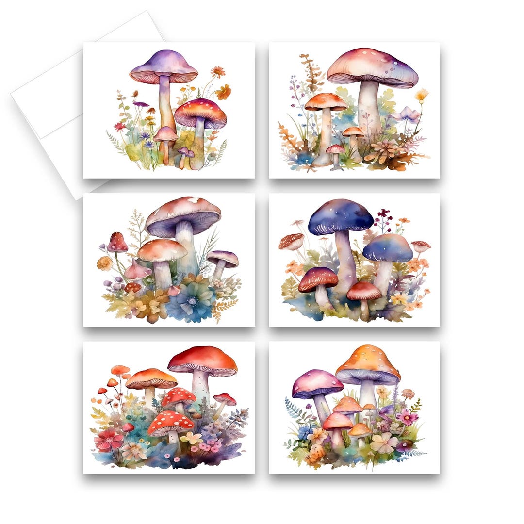 Watercolor Mushroom Cards, Blank Cards With Envelopes, Note Card Set ...