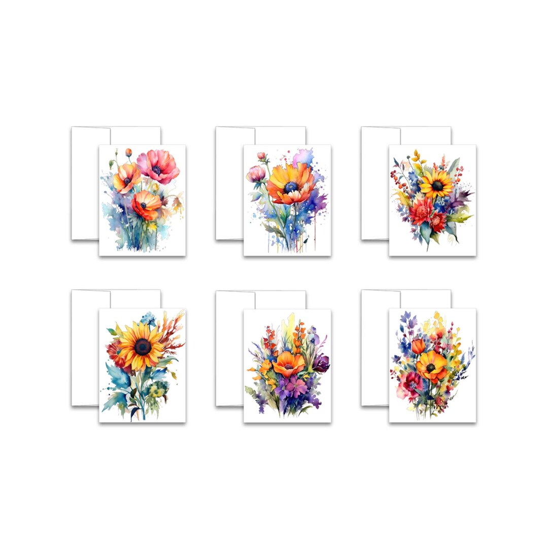 Note Card Set, Watercolor Flower Cards, Greeting Card Set, Blank Cards ...