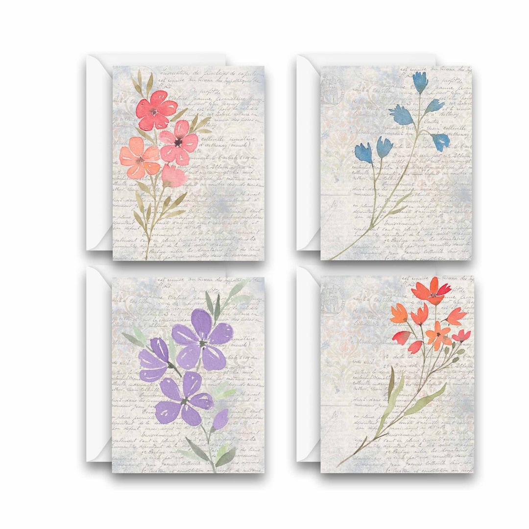 Assorted Vintage Flower Greeting Card Set Stationery, Notecards, Thank ...