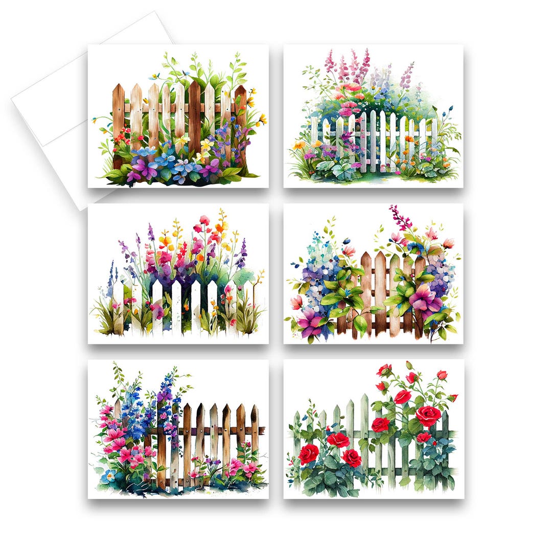 Note Card Flower Set, Garden Fence Cards, Note Card Pack, Assorted ...
