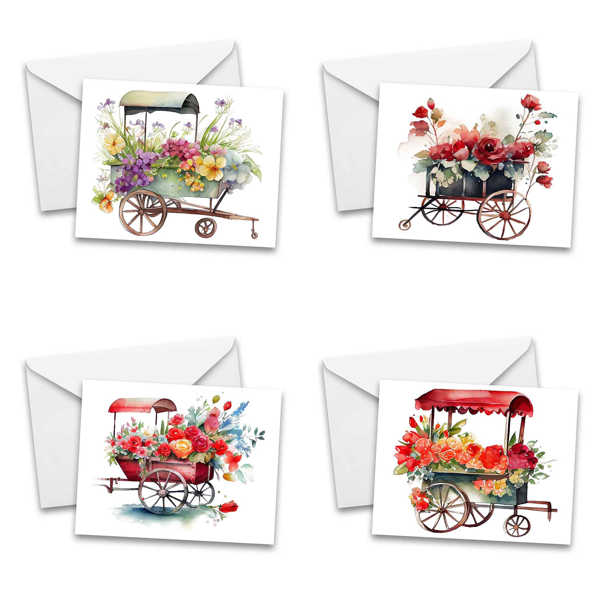 NOTECARDS, Assorted Watercolor Flower Cart Greeting Card Set ...