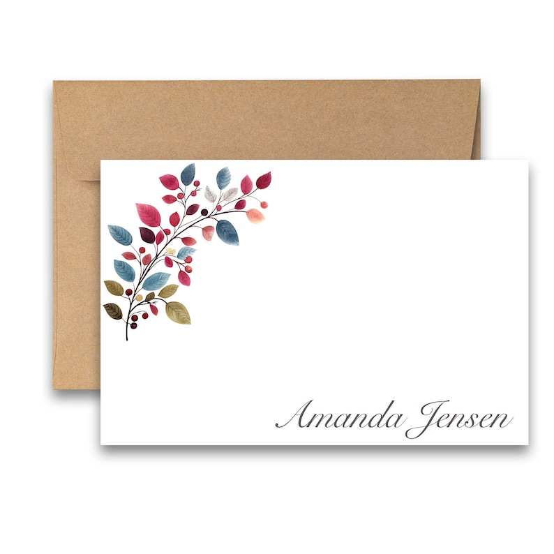 PERSONALIZED Flat Note Cards 4x6, Leaf Notecard, Stationery Set ...