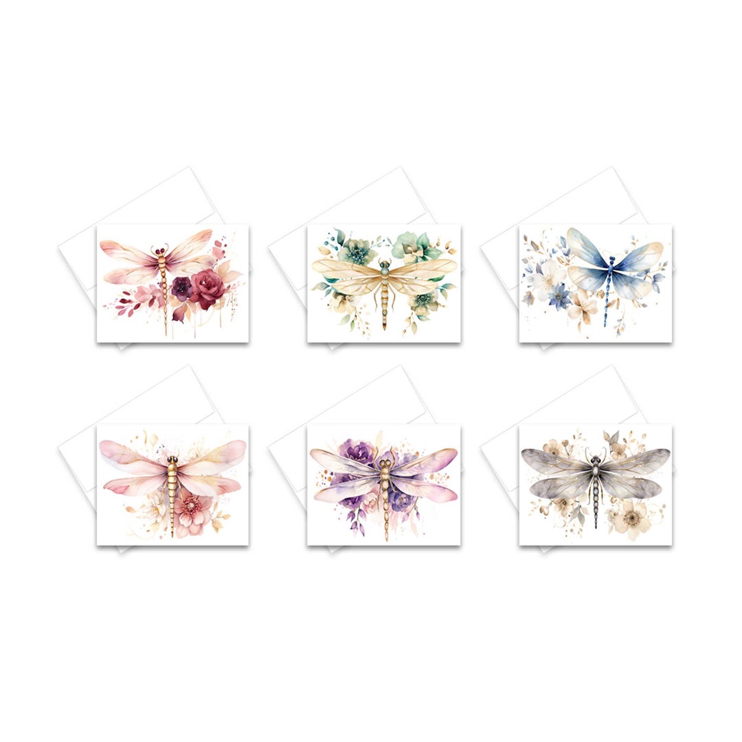 Assorted Cards, Dragonfly Cards, Set of Blank Note Cards, Insect Cards ...