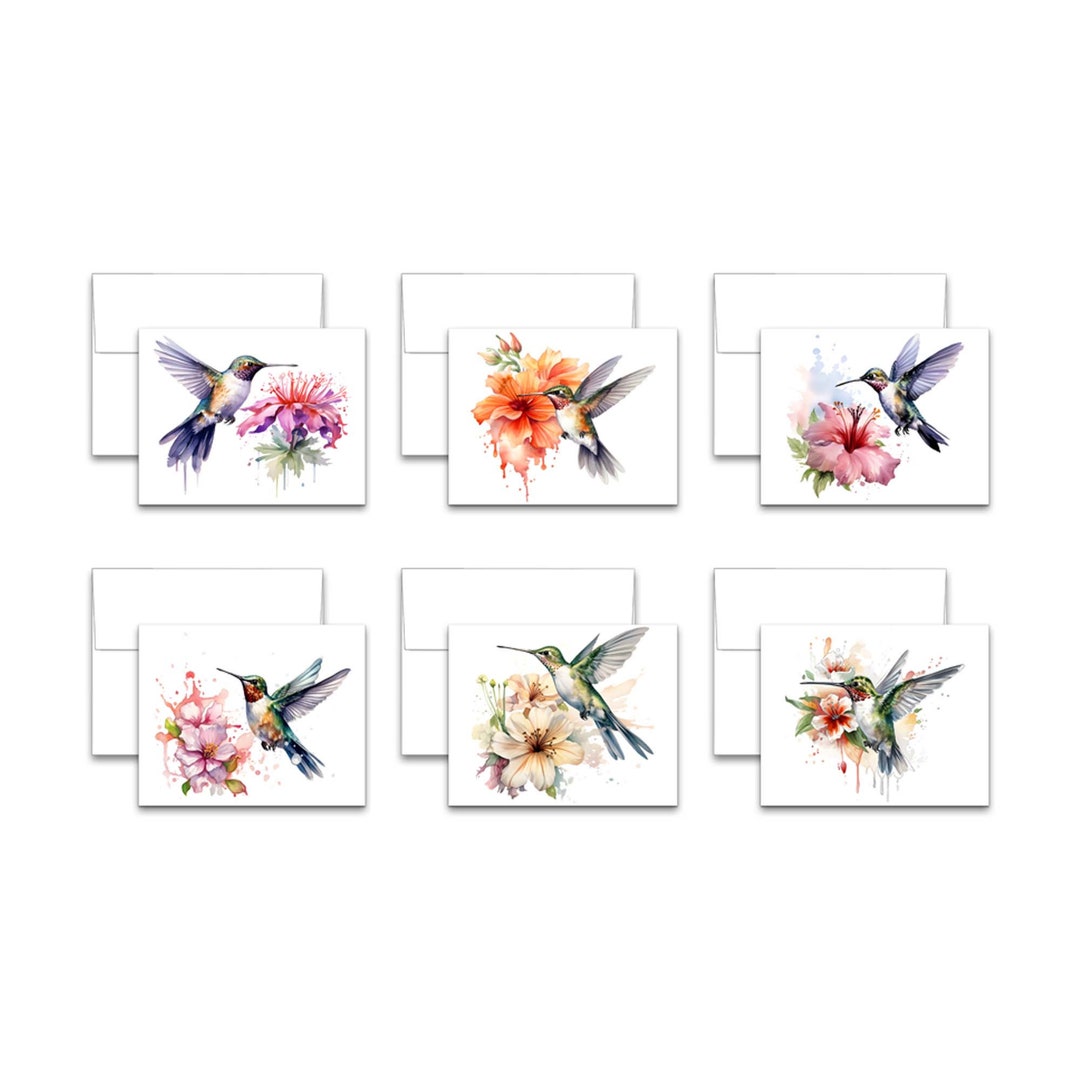 NOTE CARDS, Assorted Hummingbird Greeting Cards, Stationery Set, Blank ...