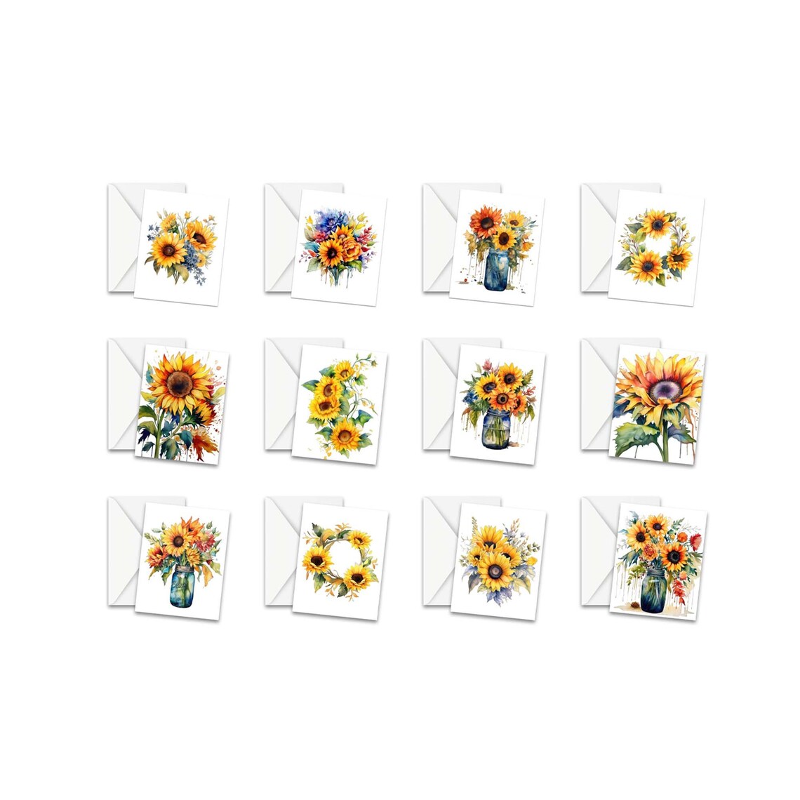 NOTECARDS Assorted Watercolor Sunflower Greeting Card Set - Etsy