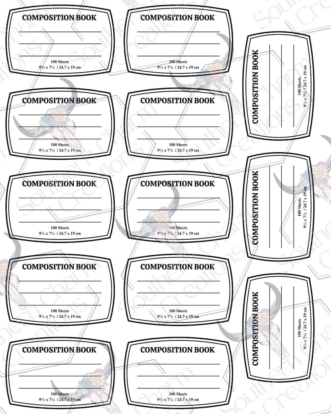 Composition Book Sticker Page Digital Download File Tumblers Stickers ...