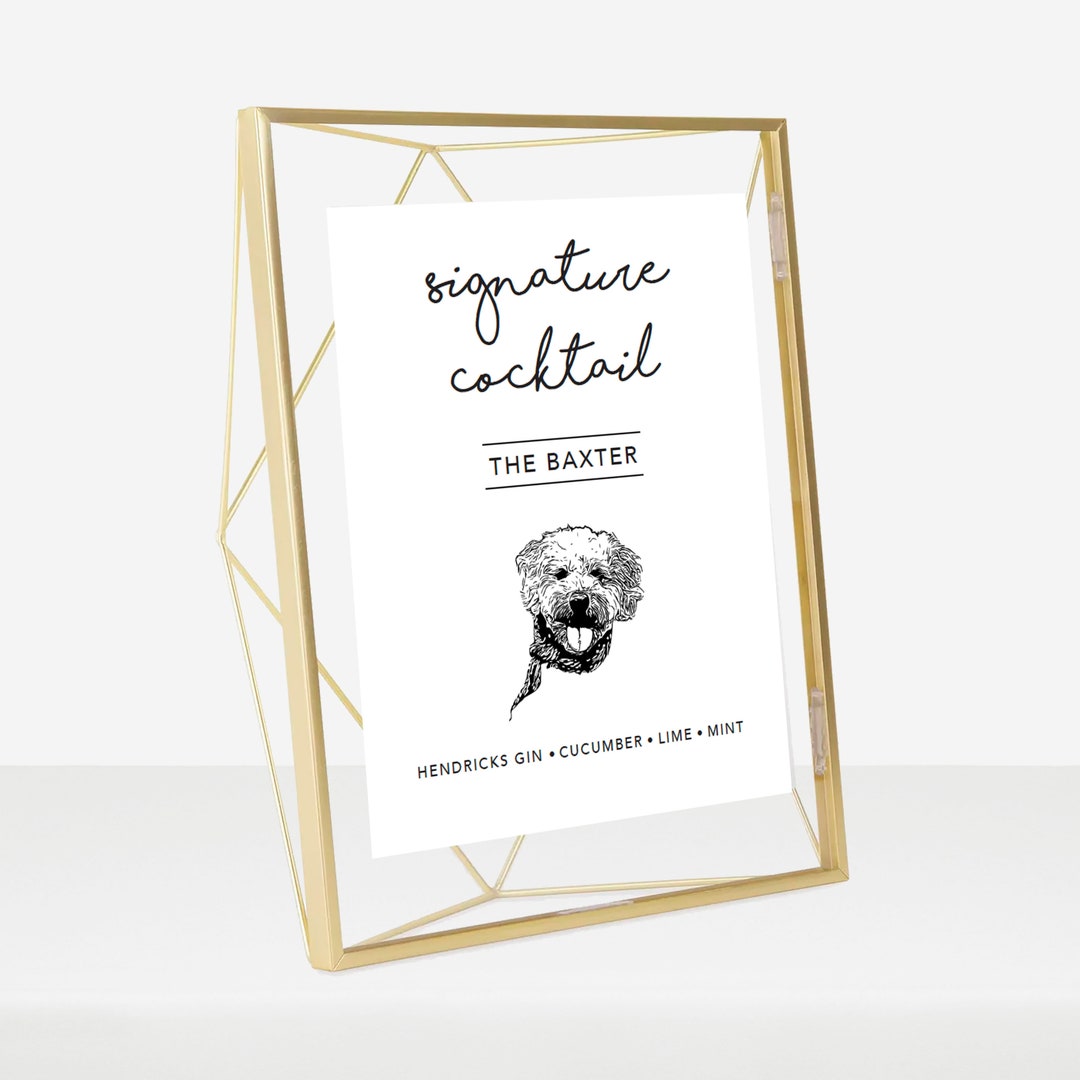 Signature Cocktail Sign With Custom Pet Sketch CUSTOM DIGITAL DOWNLOAD ...