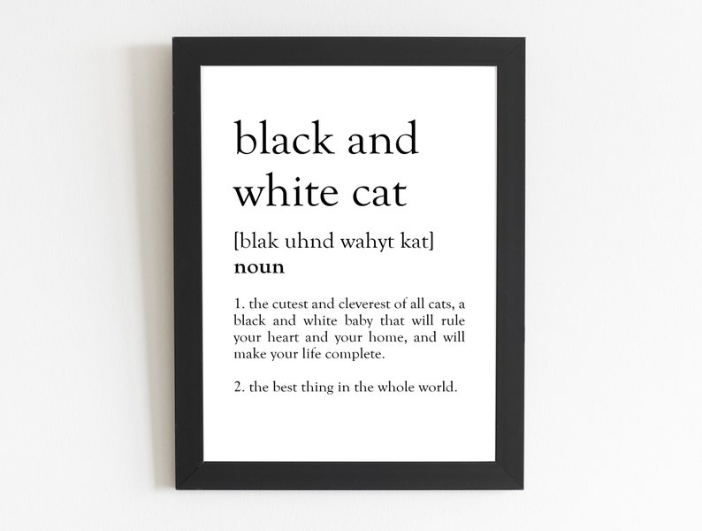 Black and White Cat Definition Print - Etsy