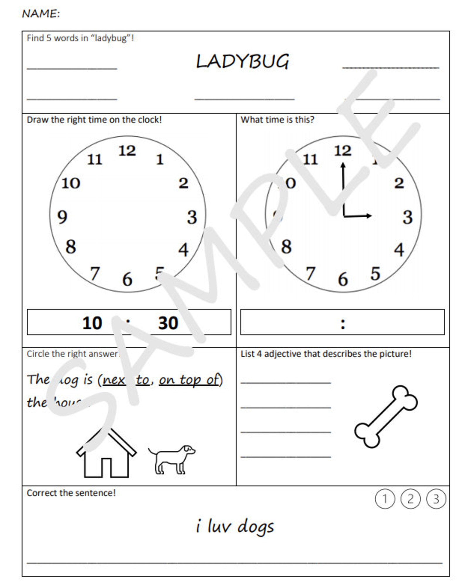 Morning Work/extended Learning 5 Worksheets time, Adjectives, Commas ...