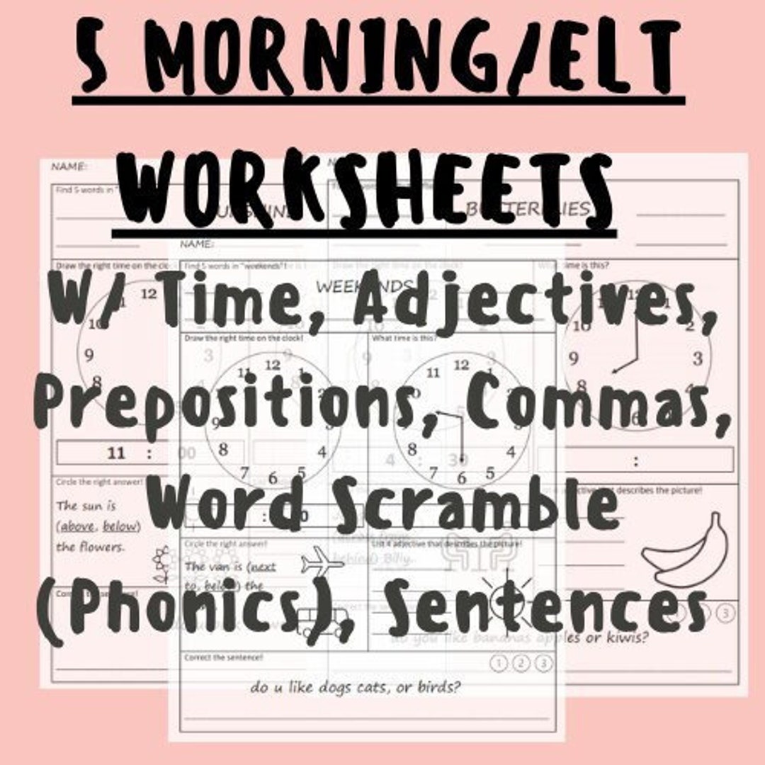 Morning Work/extended Learning 5 Worksheets time, Adjectives, Commas ...
