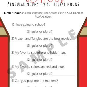 Singular VS Plural Nouns writing, Identifying, Cut & Paste 4 Worksheets ...