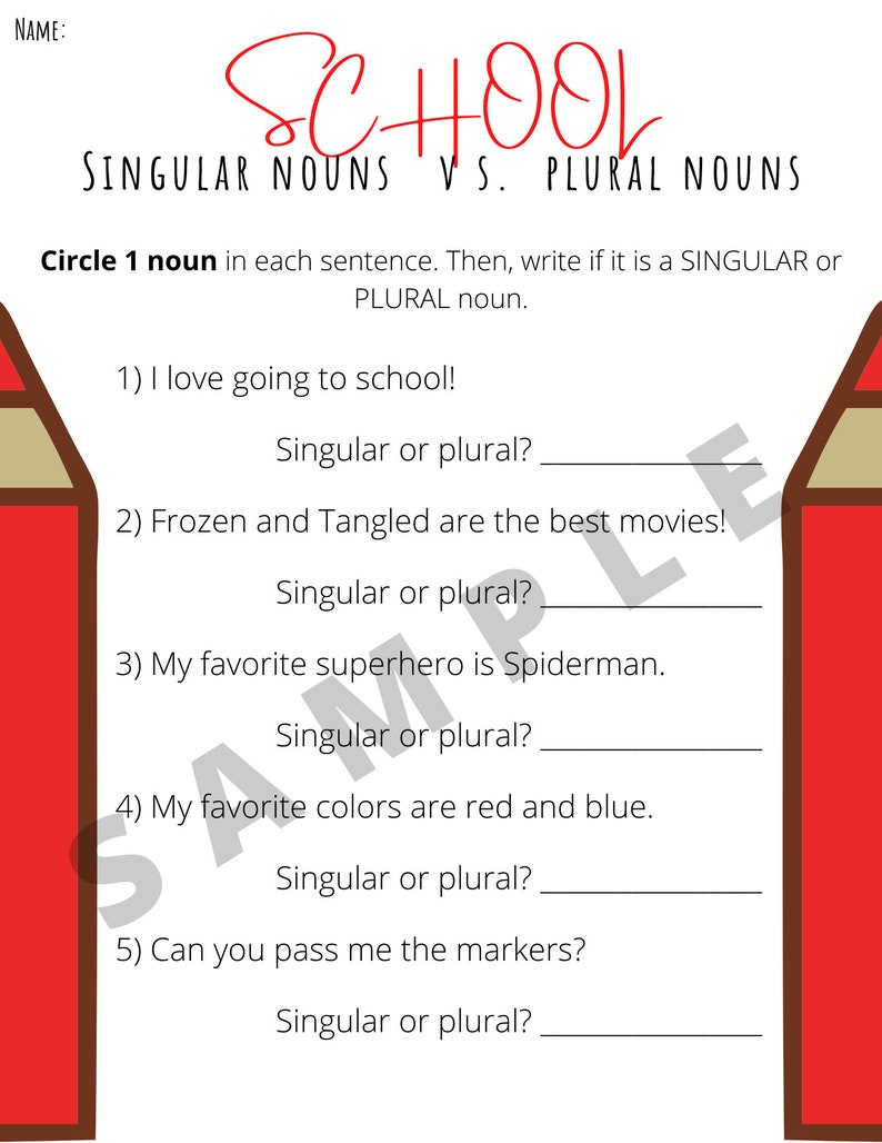 Singular VS Plural Nouns (writing, Identifying, Cut & Paste) 4 ...