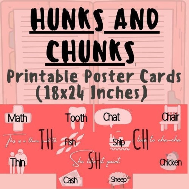 Hunks-and-chunks Phonics Printable Poster Cards (18x24 Inches) K-5 ...