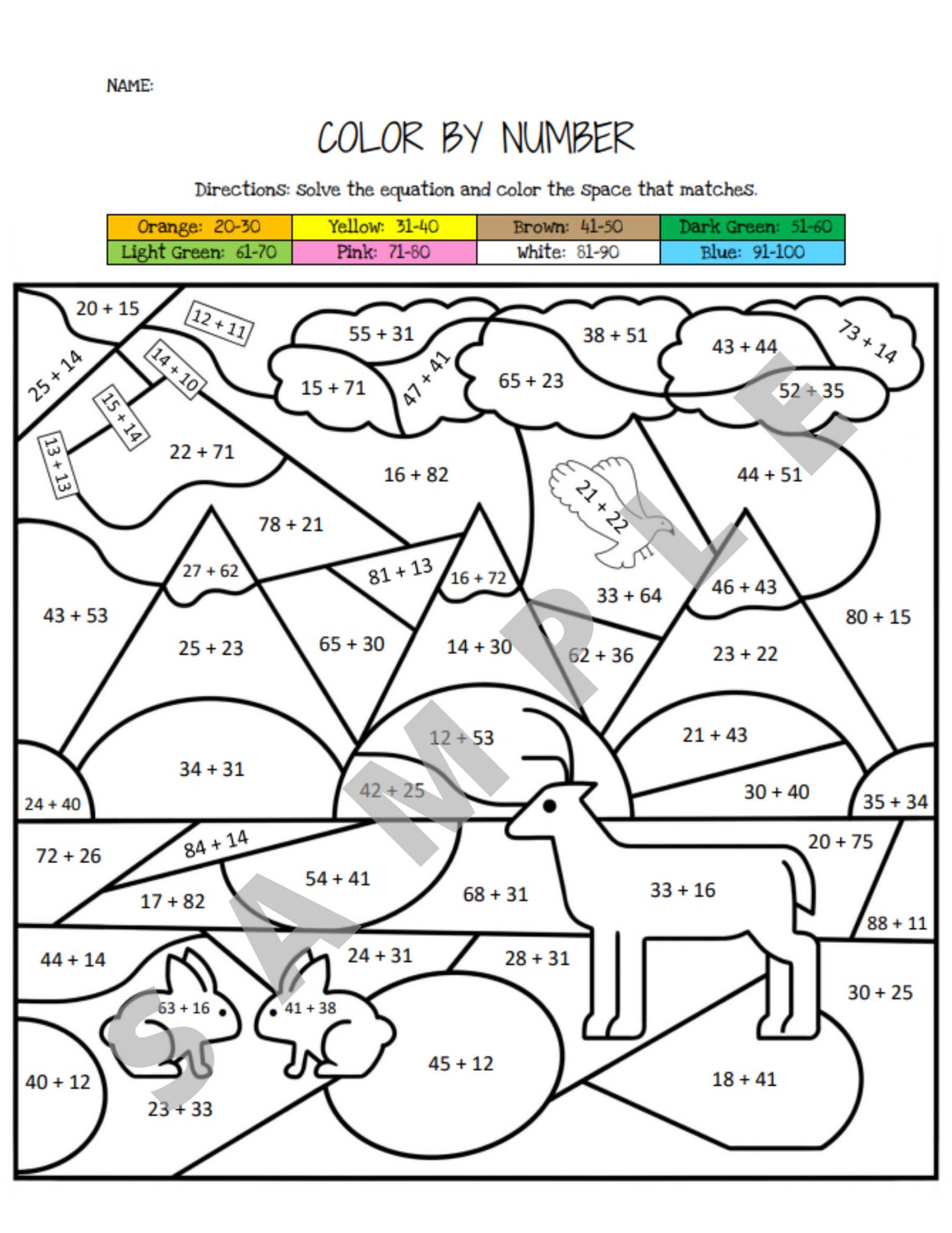 Adding Two-digit Numbers Without Regrouping/composing Coloring Activity ...