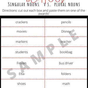 Singular VS Plural Nouns writing, Identifying, Cut & Paste 4 Worksheets ...