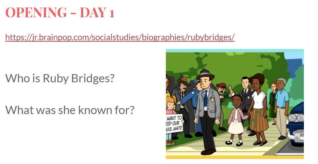 5 Day Lesson Plan: Ruby Bridges Civil Rights (sylvia Mendez ...
