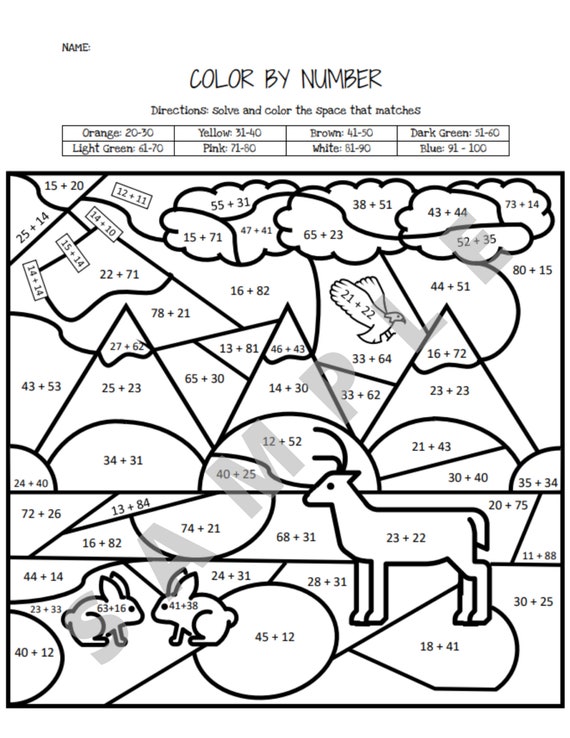 Color By Number 2 Digit Addition Worksheets