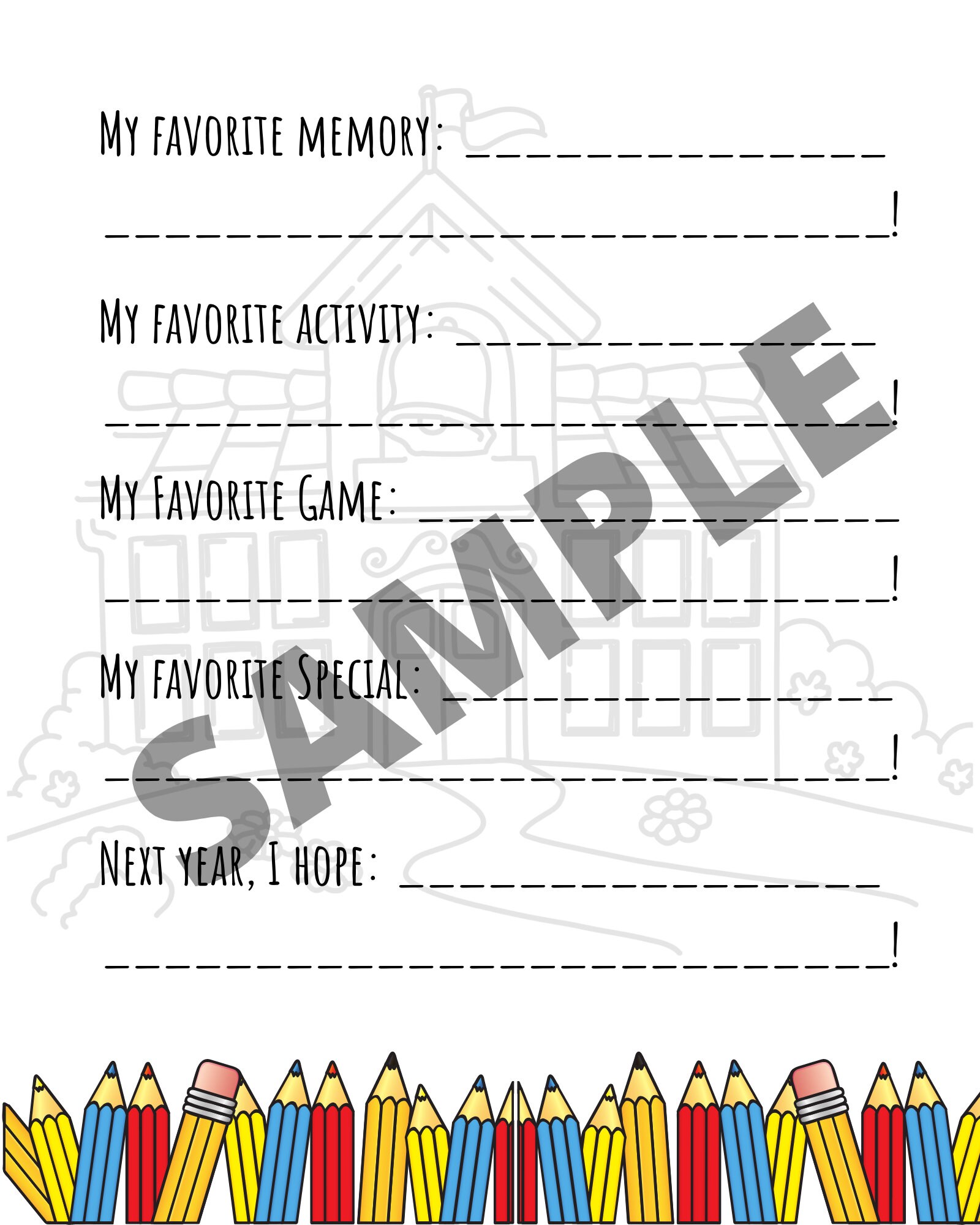 End of the Year Memory Book With Drawing and Favorite Activities; K-5 ...