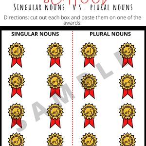 Singular VS Plural Nouns (writing, Identifying, Cut & Paste) 4 ...
