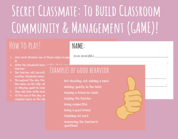 Secret Classmate: to Build Classroom Community & Management (GAME); for ...