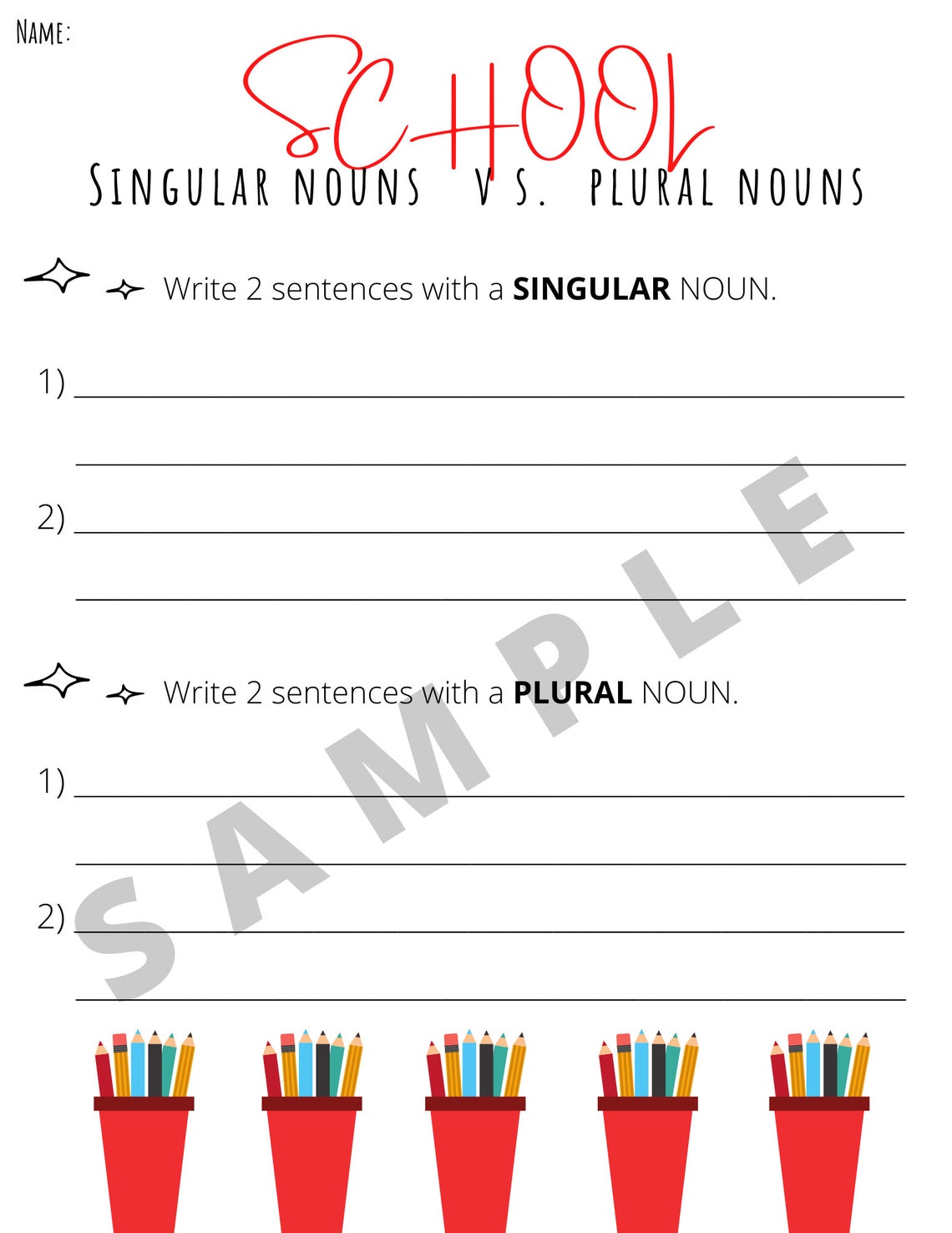 Singular VS Plural Nouns writing, Identifying, Cut & Paste 4 Worksheets ...
