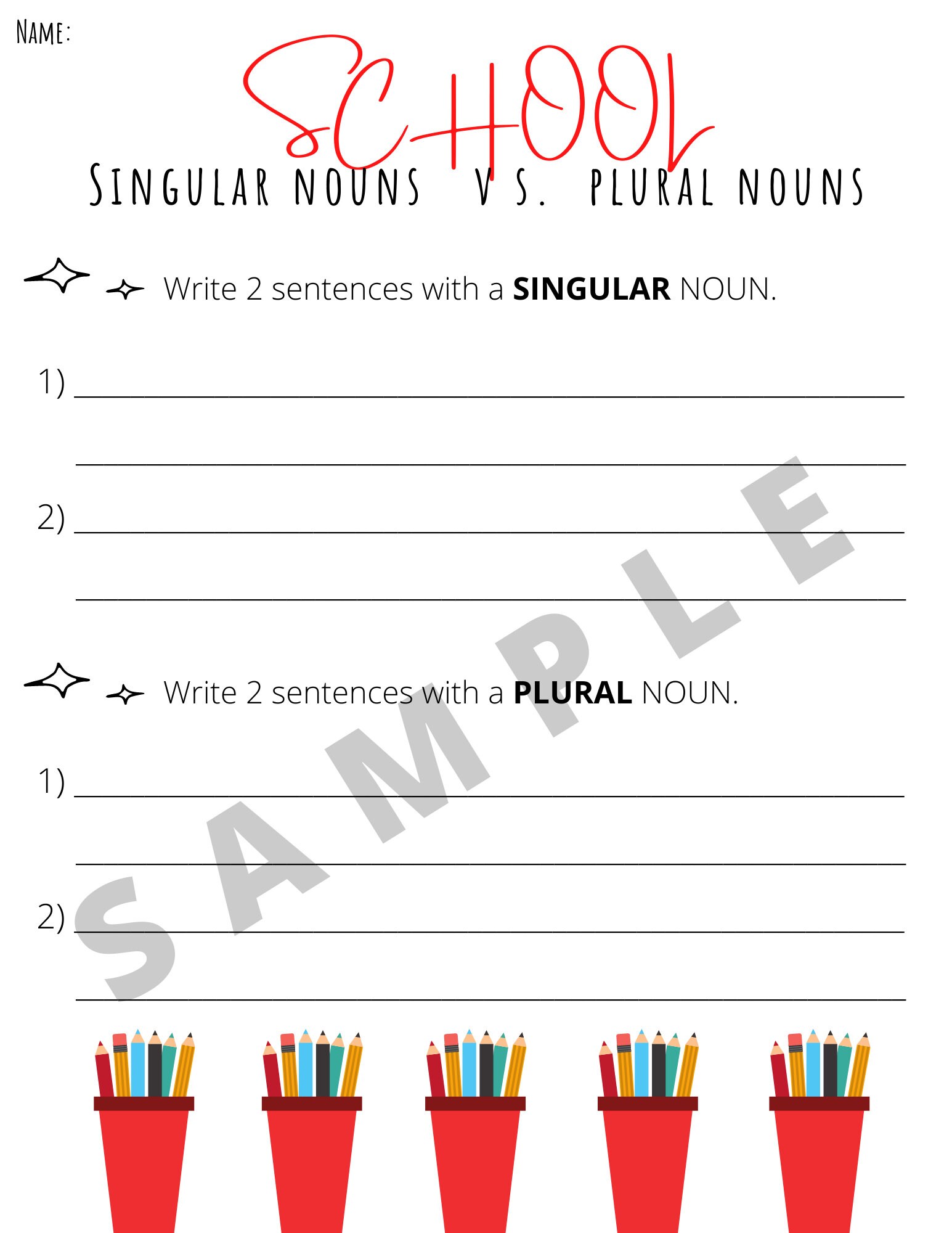 Singular VS Plural Nouns (writing, Identifying, Cut & Paste) 4 ...