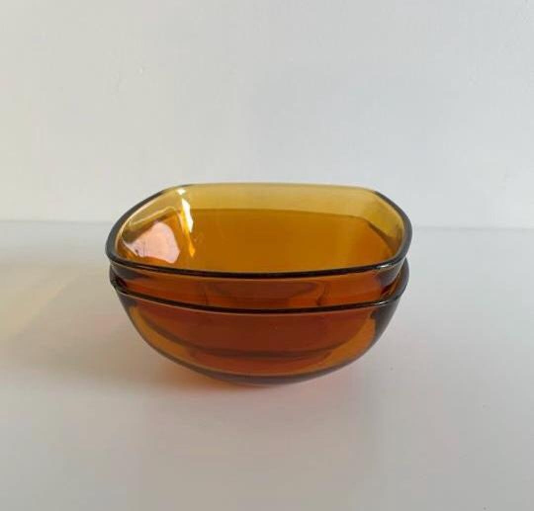Duralex France Vintage Retro Square Amber Colored Tempered Glass Set of ...